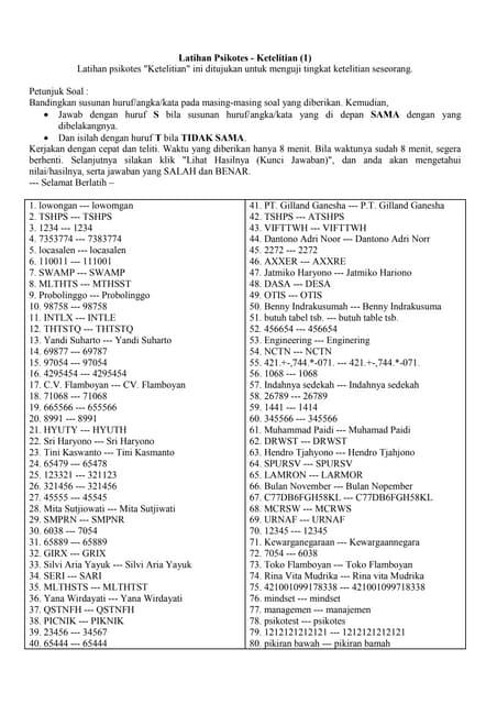 contoh soal Pauli kraepelin | PDF