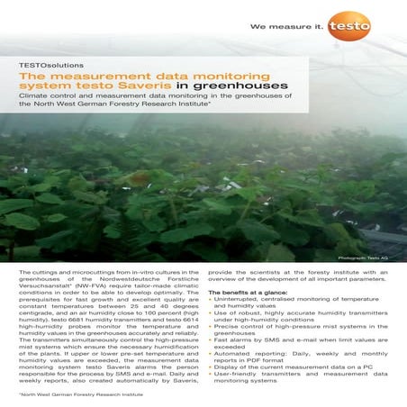 Testo temperature and humidity in greenhouses | PDF