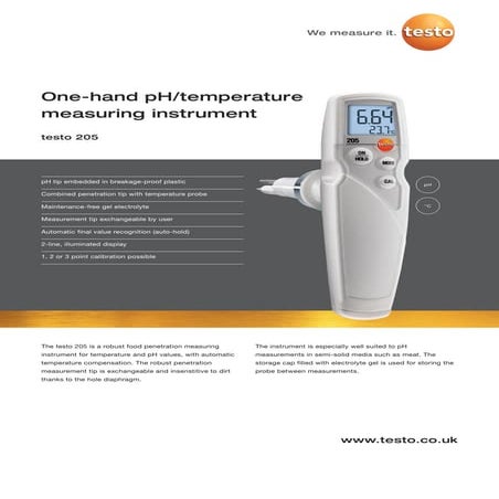 Testo 205 datasheet 2012 | PDF