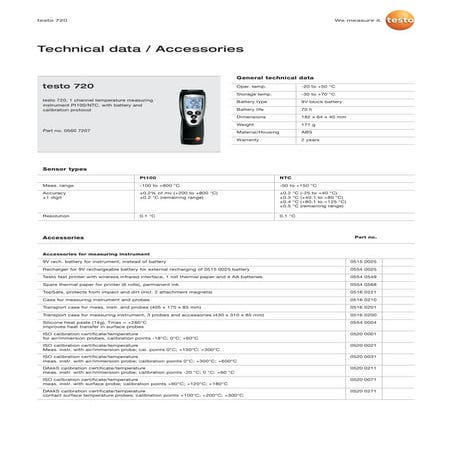 Testo 720 datasheet 2012 | PDF