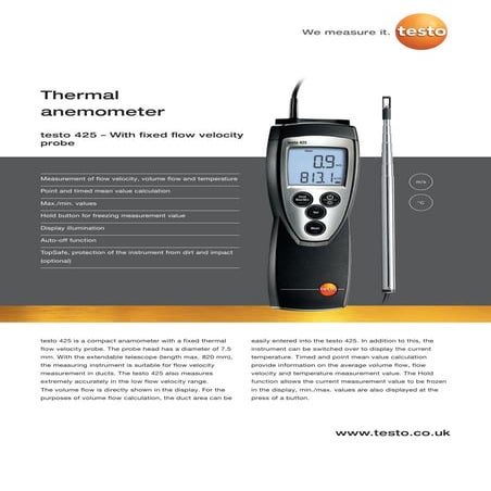Testo 425 datasheet 2012 | PDF | Physics | Science