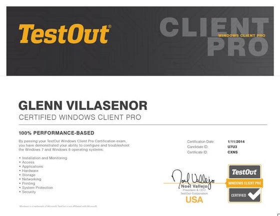 TestOut PC PRO certificates | PPT