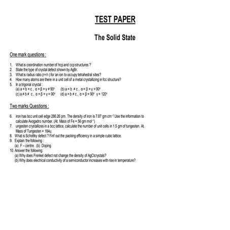 Test paper solid state Rajesh trivedi | DOCX
