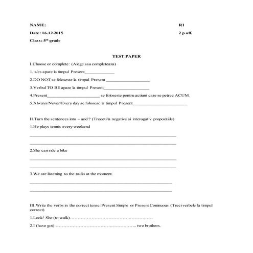 Test paper cls a 5a en | DOCX