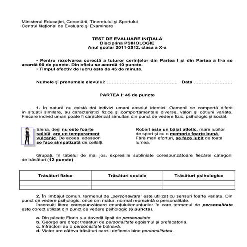 Test predictiv psihologie | DOC