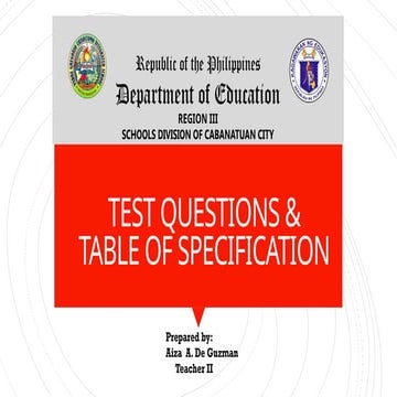 TEST QUESTION AND TABLE OF SPECIFICATION | PPTX