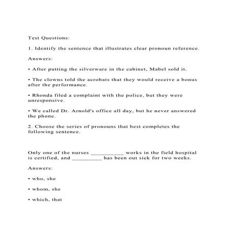 Test Questions1. Identify the sentence that illustrates cle.docx