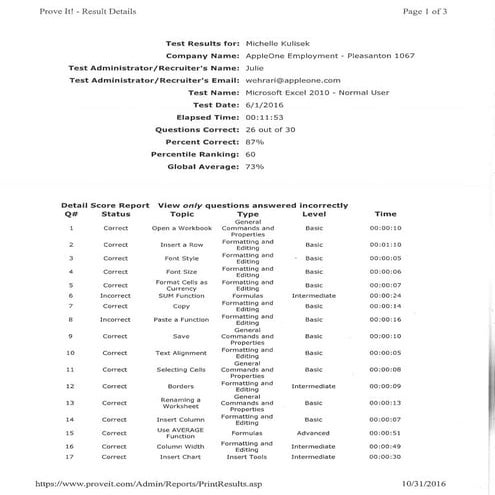 Test scores outlook word excel | PDF