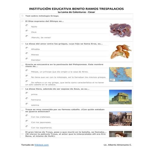 Fichas De Trabajo Sobre Dioses Y Diosas Griegos Dioses | PDF