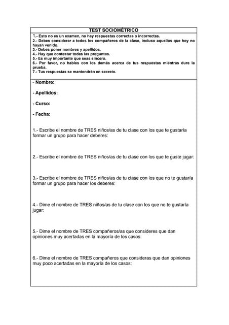 Ejemplo test sociométrico | PDF