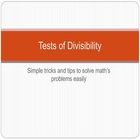 Tests Of Divisibility Pptx
