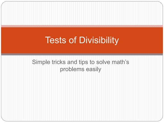 Tests Of Divisibility Pptx