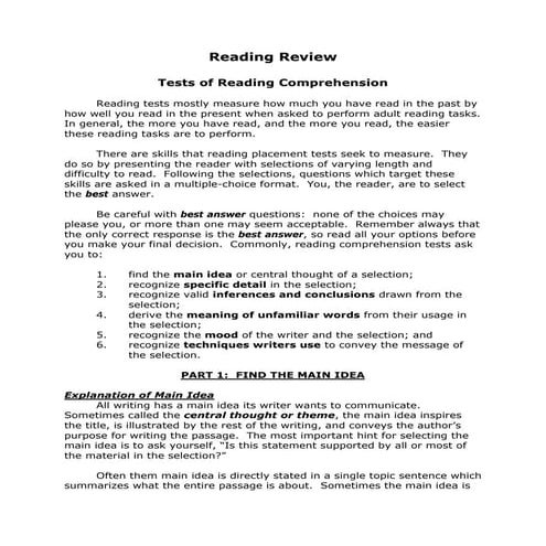 Tests of reading comprehension | PDF | Standardized Testing ...