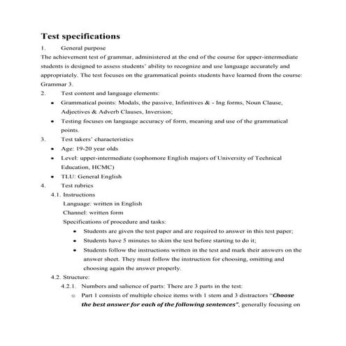 Test specifications | PDF