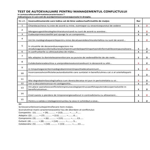 Test stil de conflict management | DOCX
