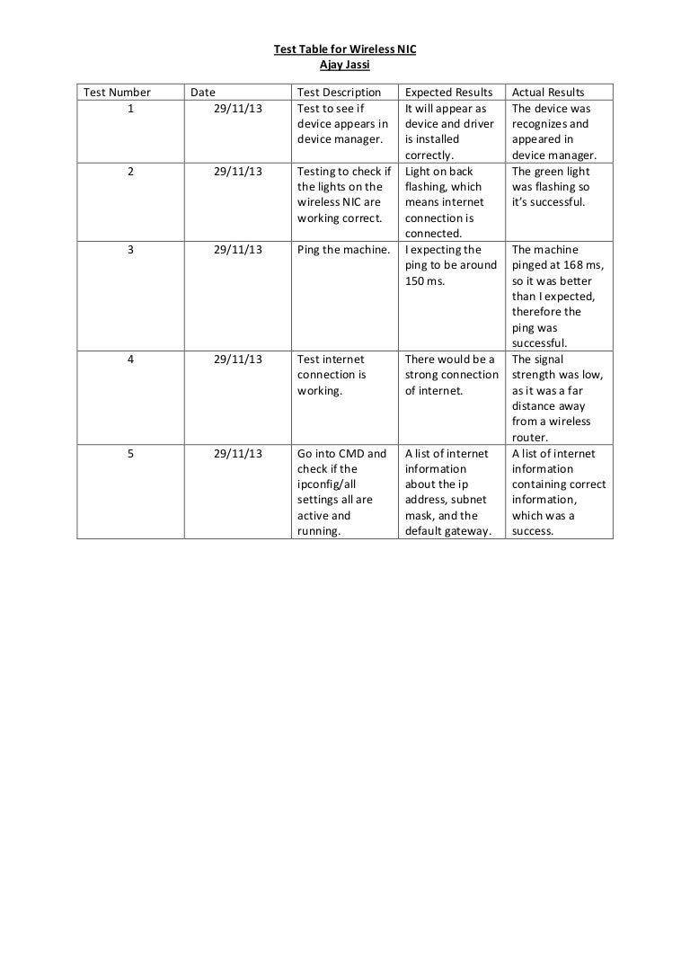 Test Table For Wireless NIC test-table-for-wireless-nic