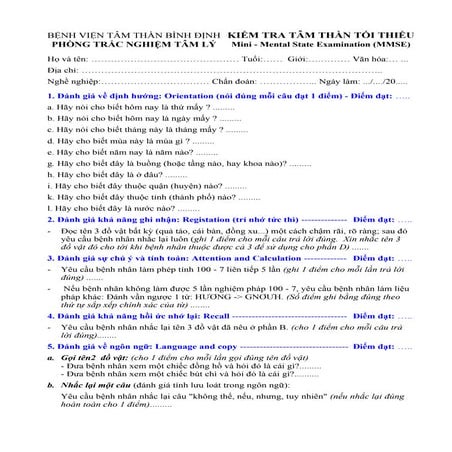 Test tam than toi thieu (mmse) | DOC