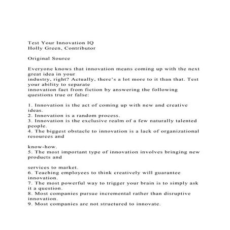 Test Your Innovation IQ Holly Green, Contributor Origina.docx