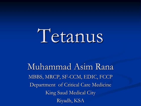 Tetanus | PPTX | Infectious Diseases | Diseases and Conditions