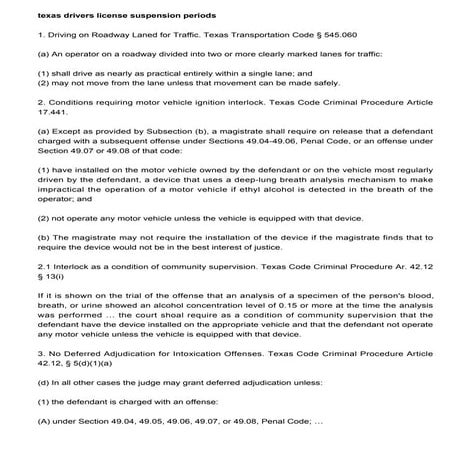 Texas Drivers License Suspension Periods, Texas DWI Statutes, Ignition ...