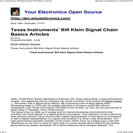 Texas Instruments Bill Klein Signal Chain Basics Articles | PDF