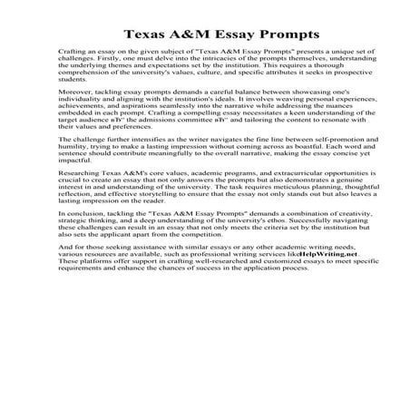 Texas AM Essay Prompts | PDF