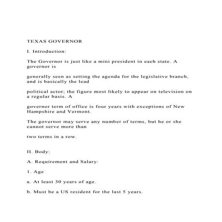 TEXAS GOVERNOR I. Introduction The Governor is just .docx