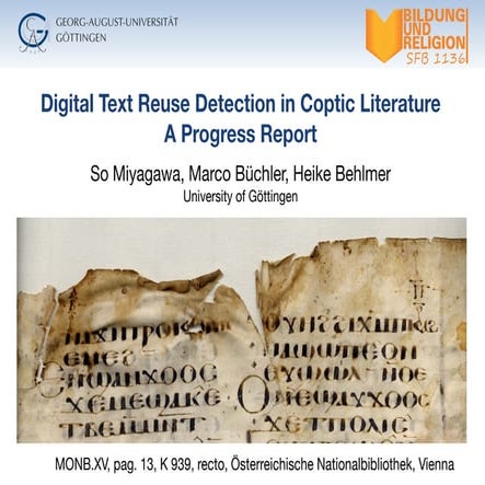 Digital Text Reuse Detection in Coptic Literature: A Progress Reporte | PDF