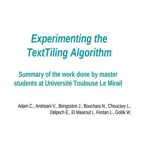 Experimenting The Texttiling Algorithm Ppt 