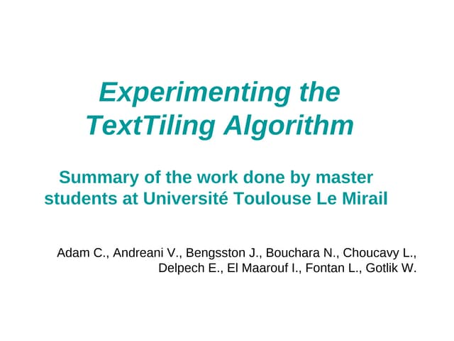 Experimenting The Texttiling Algorithm Ppt