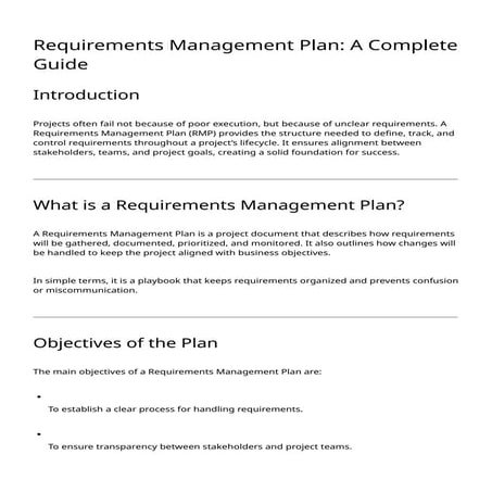 Requirements Management Plan: A Complete Guide | PDF