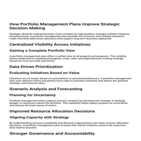 How Portfolio Management Plans Improve Strategic Decision-Making | PDF