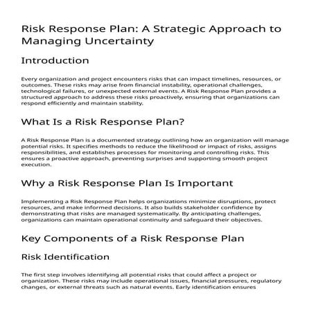 Risk Response Plan: A Strategic Approach to Managing Uncertainty | PDF