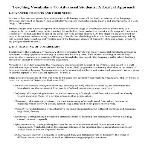Teaching Vocabulary to Advanced Students | PDF