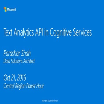 Text Analytics API in Cognitive Services (Azure) | PPT