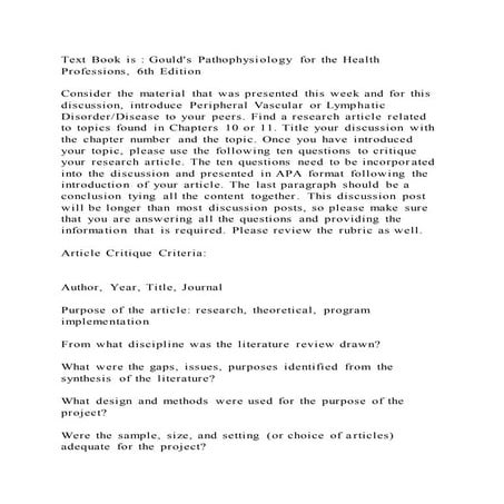 Text Book is Goulds Pathophysiology for the Health Professions, 6 | PDF