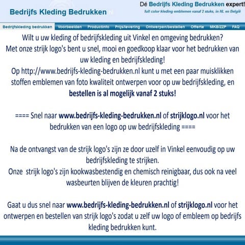 Kleding bedrijfskleding bedruken Vinkel | PPT