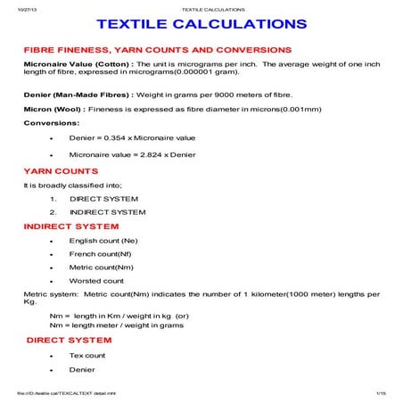 Weaving calculation | PDF