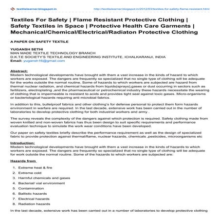 Textilelearner.blogspot.in textiles for safety flame resistant ...