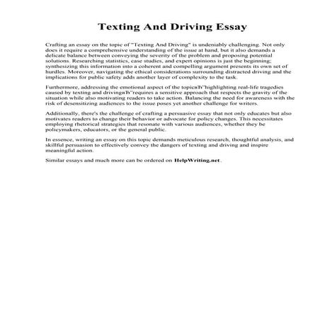 Texting While Driving Essay Outline. Trinity College of Nursing and ...