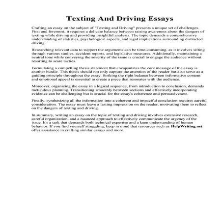 Texting And Driving Essays. How to Write a Texting While Driving Essay ...