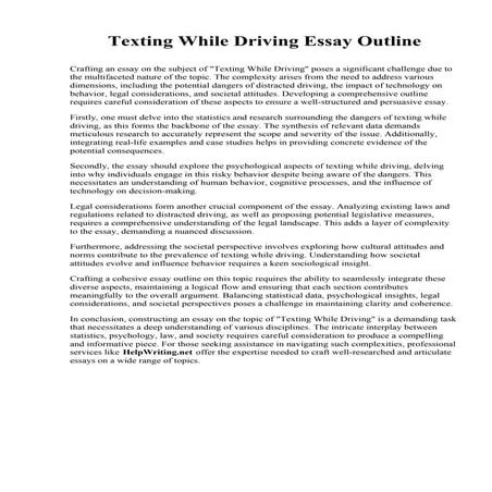 Texting While Driving Essay Outline. Trinity College of Nursing and ...