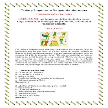 Textos y preguntas de comprensión de lectura | PDF