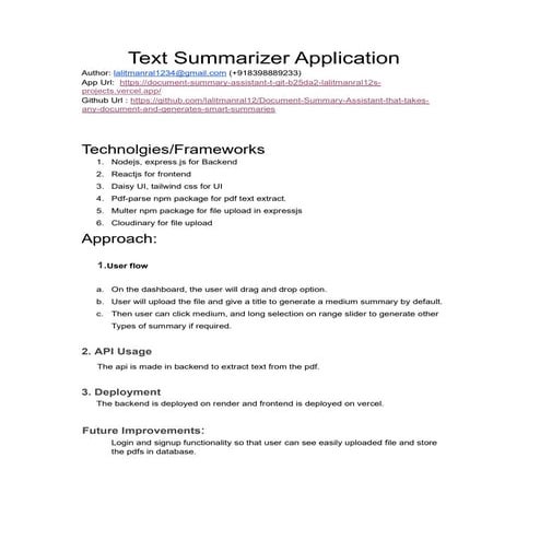 Text Summarizer Application which extract important text .pdf