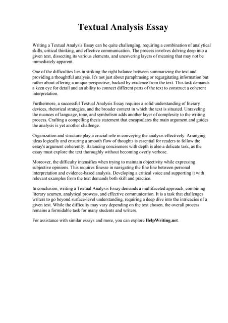 Sample Textual Analysis Essay. Judson University | PDF