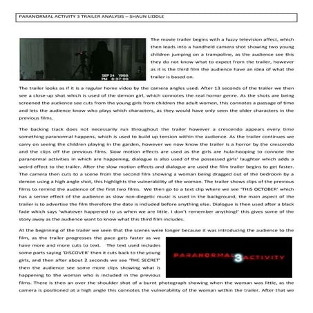 Textual analysis of paranormal activity 3 trailer | PDF