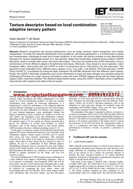 Texture Descriptor Based On Local Combination Adaptive Ternary Pattern Pdf