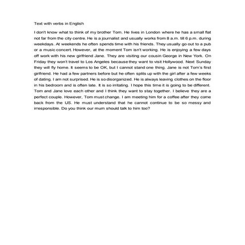 Text with verbs in english | DOCX