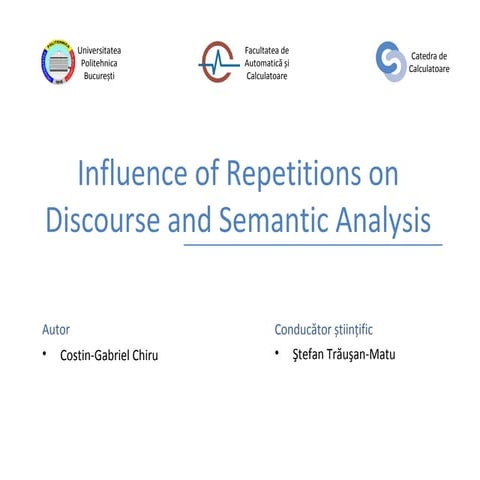 PhD Thesis - Influence of Repetitions on Discourse and Semantic Analysis | PPT