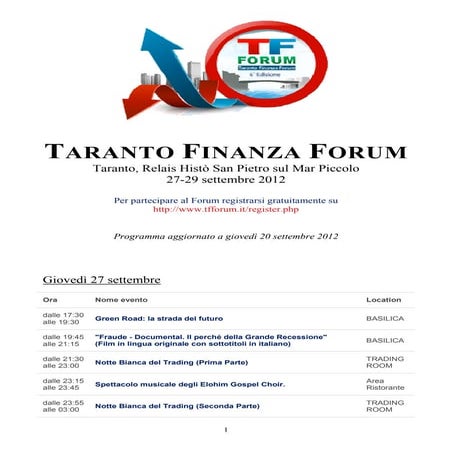 Taranto Finanza Forum - Programma | PDF | Stocks and Bonds | Personal ...